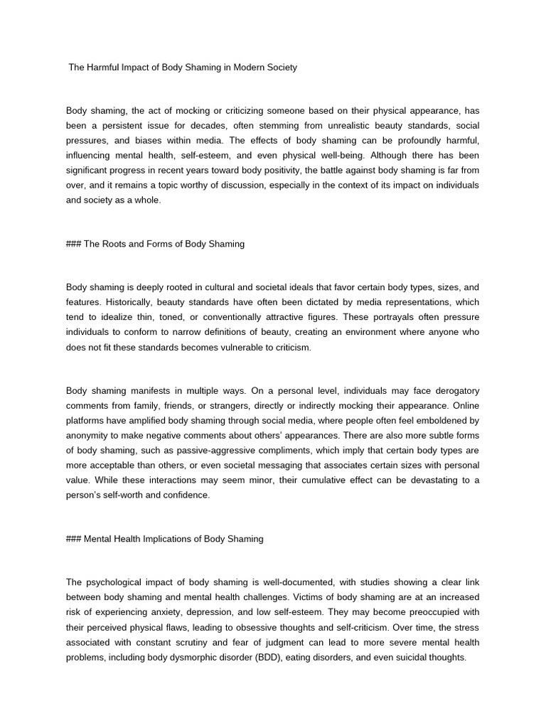 The Harmful Impact of Body Shaming in Modern Society | PDF | Shame | Social Psychology