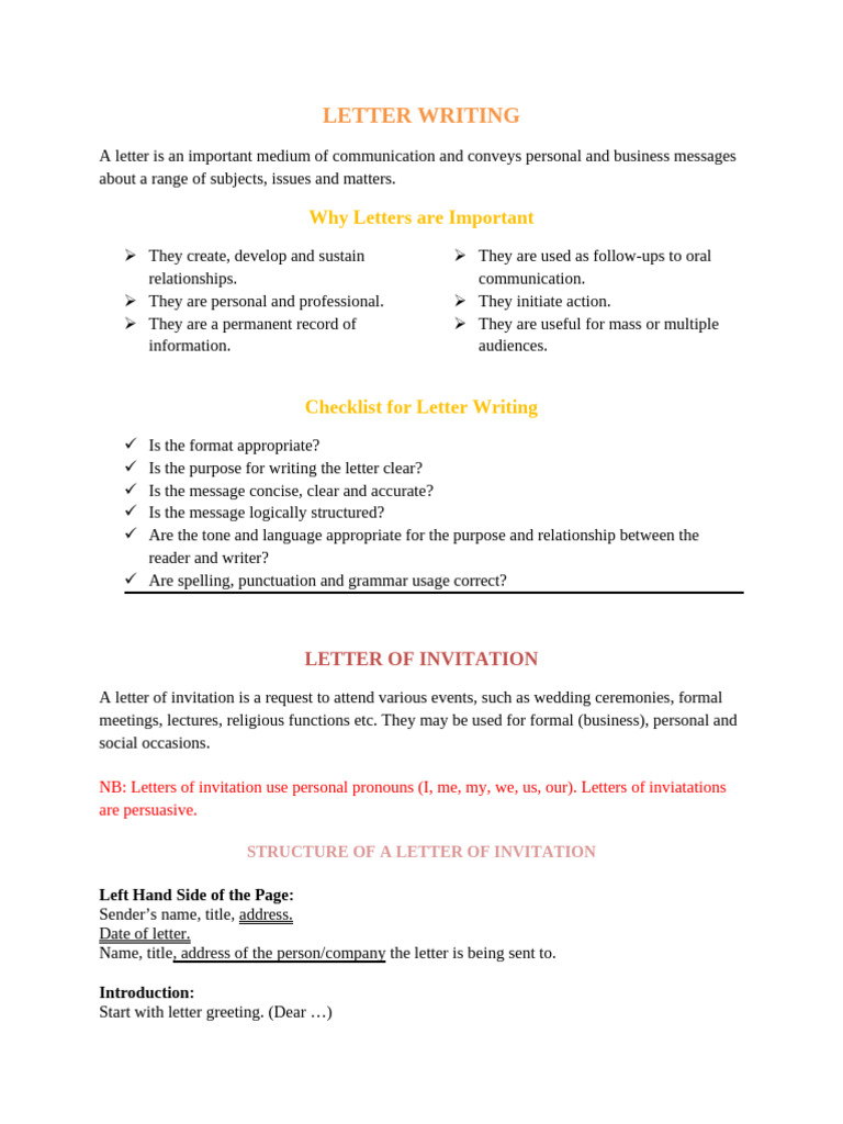 LETTER WRITING NOTES- INVITATION AND REQUEST | PDF | Communication