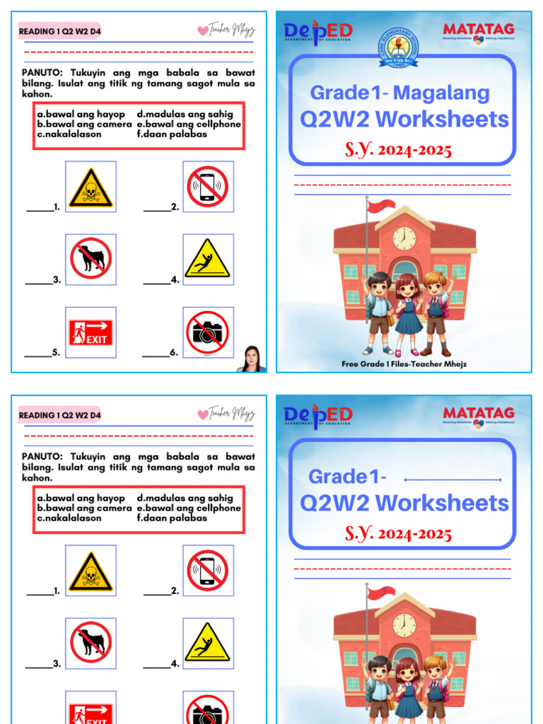 MATATAG Grade 1 Q2 Week 2 Worksheets Booklet - Teacher Mhejz Bacani | PDF