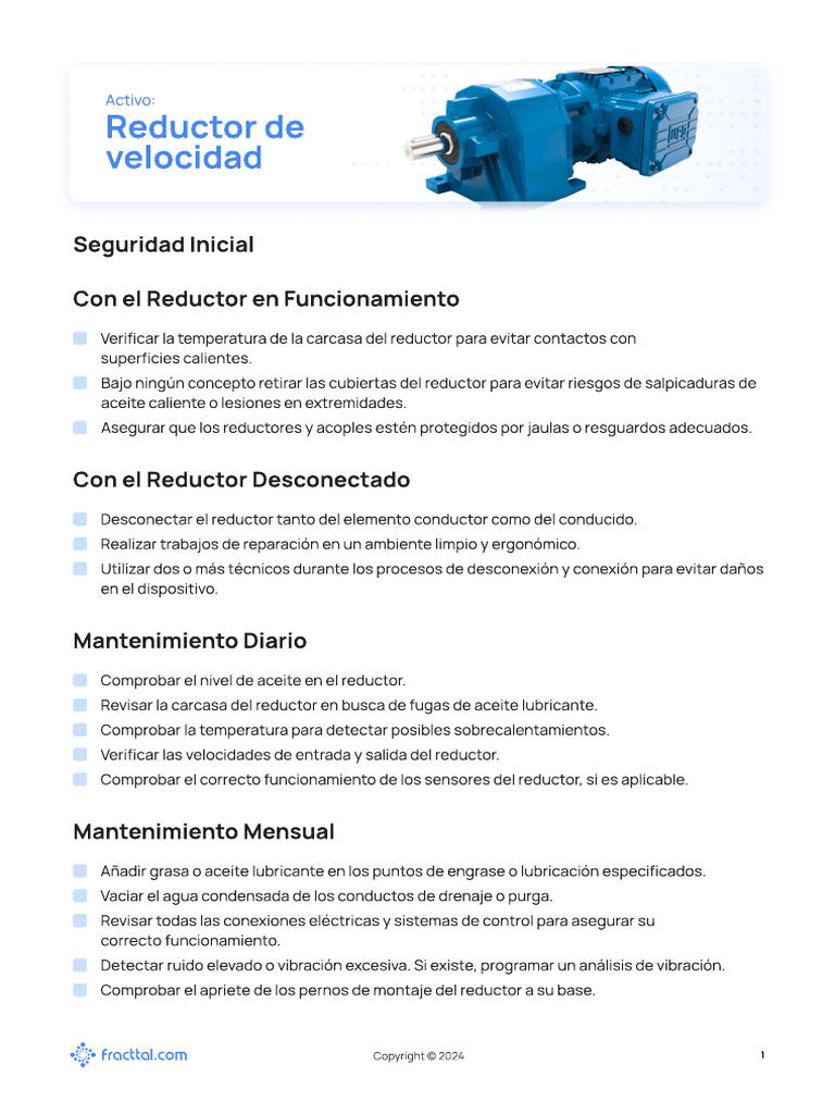 Fracttal Checklist Reductor Velocidad | PDF | Engranaje | Rodamiento ...
