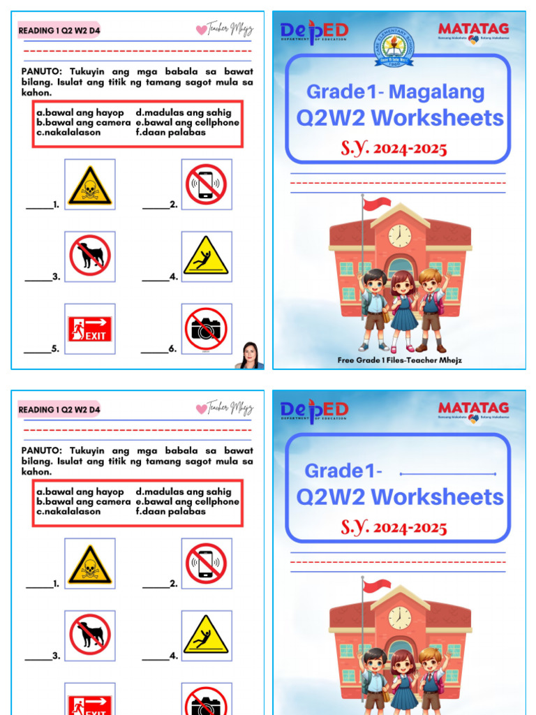 MATATAG Grade 1 Q2 Week 2 Worksheets Booklet - Teacher Mhejz Bacani | PDF