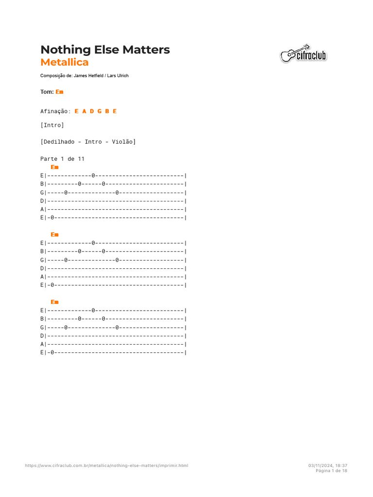 Metallica - Nothing Else Matters | PDF | Computadores | Tecnologia e Engenharia