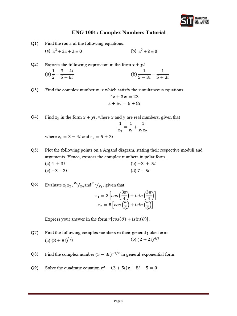 Engineering Mathematics Tutorials | PDF | Complex Number | Mathematical Objects