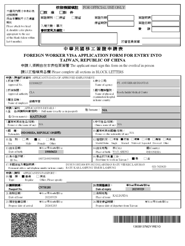 Visa Foreign Worker Form-1678 | PDF | International Law | Government