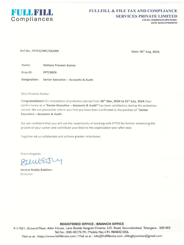 Probation Confirmation Letter | PDF