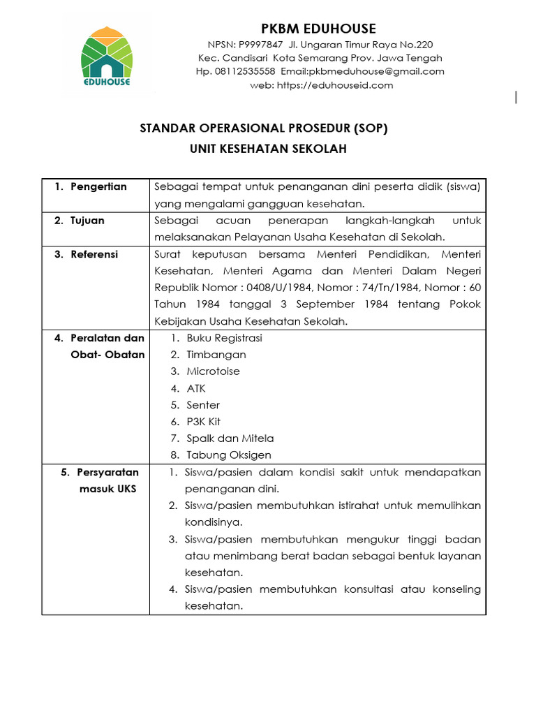 Sop Uks | PDF | Kesehatan Holistik