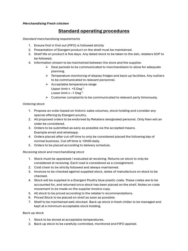 Fresh Chicken Merchandising SOP Guide | PDF | Retail