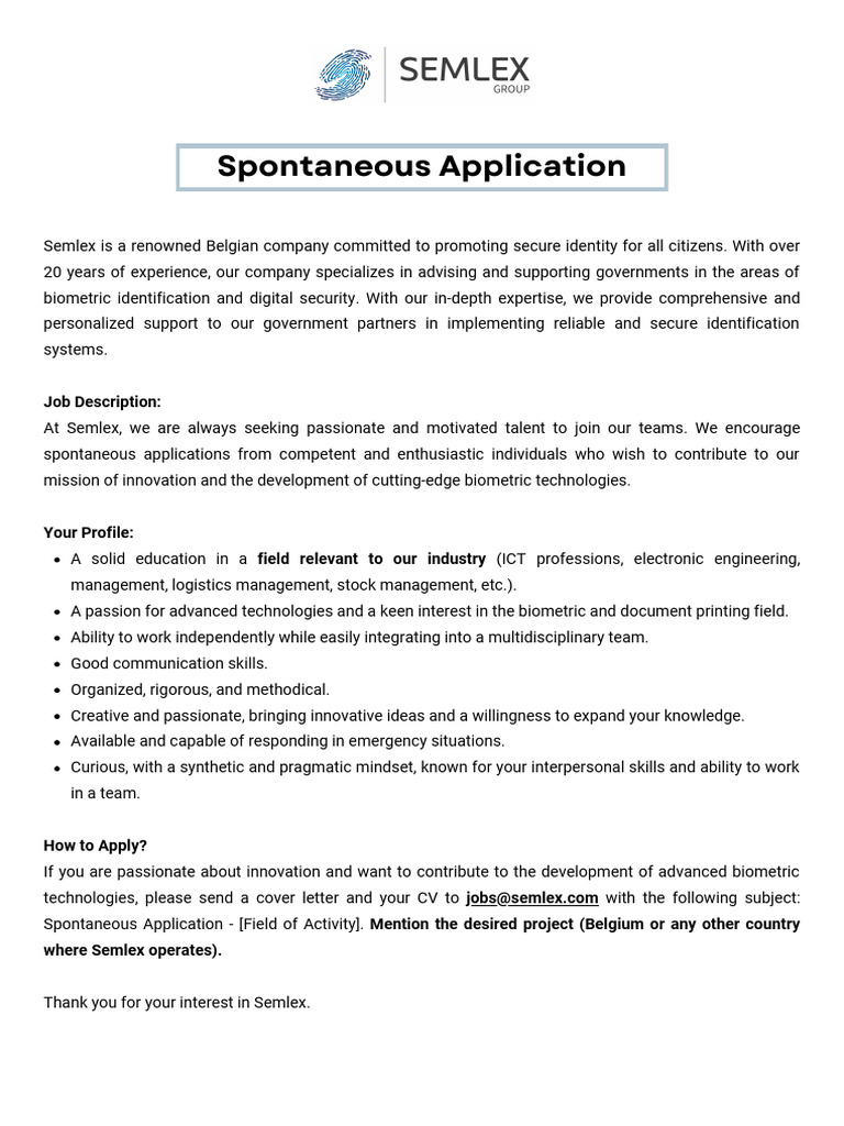Semlex Spontaneous Application 1 | PDF