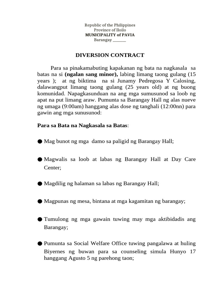 Diversion Contract (SAMPLE) | PDF