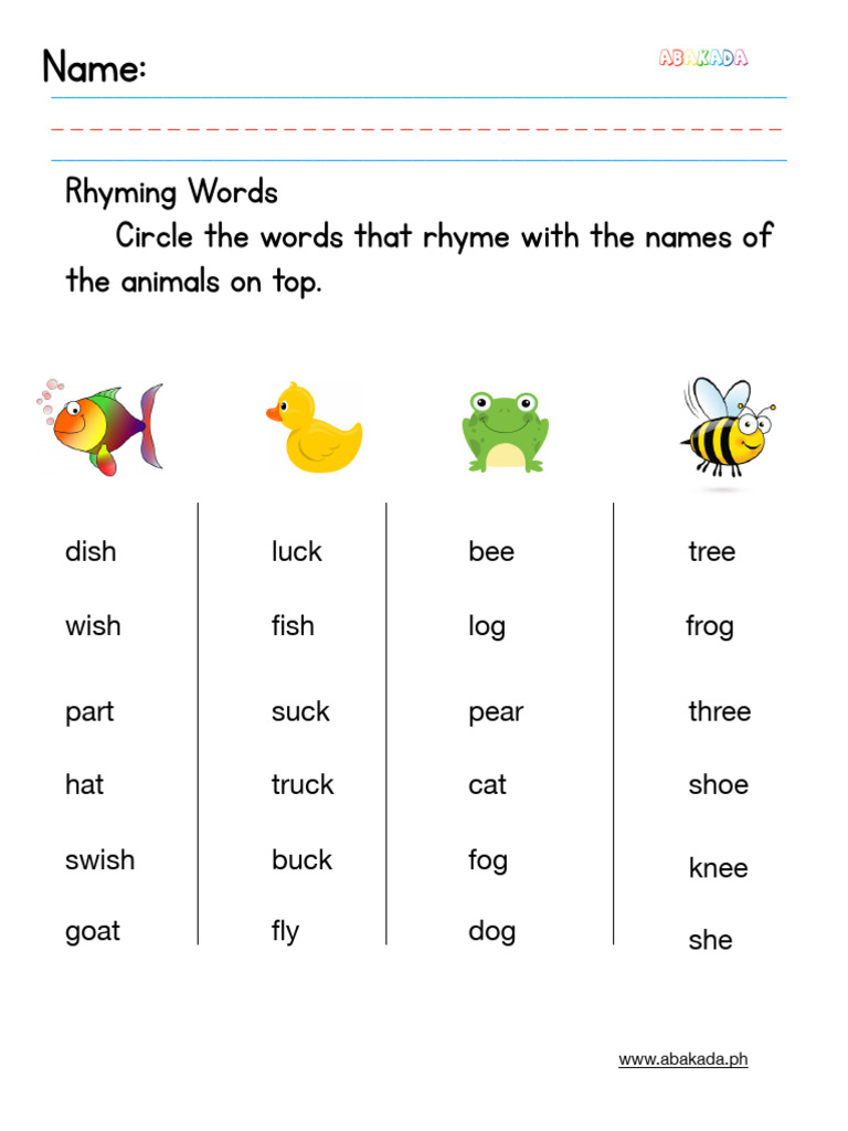 Rhyming Words Pond Animals | PDF