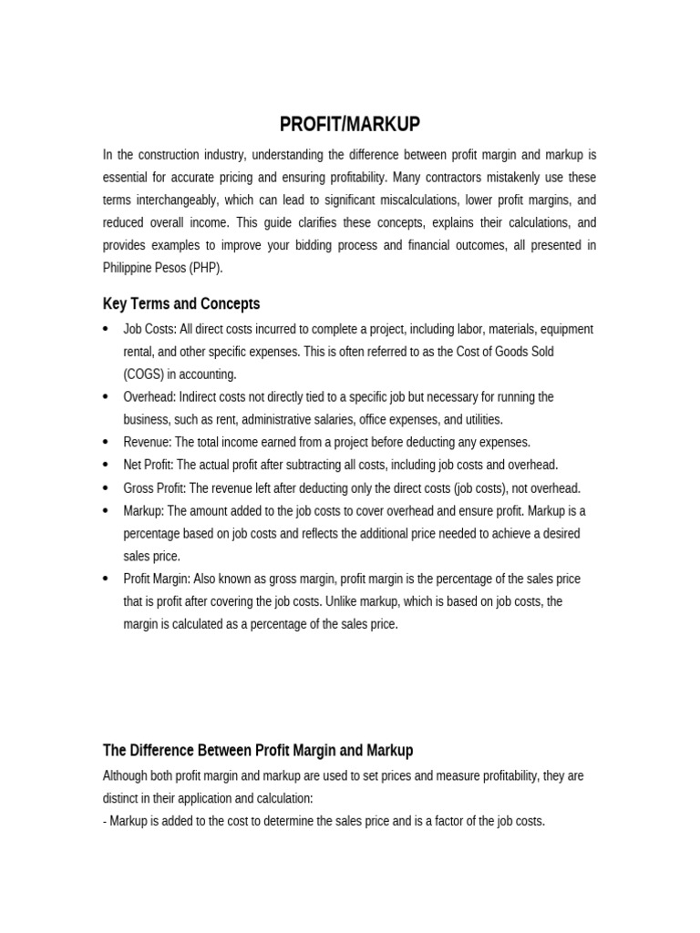Profit Margin and Markup in Construction Guide | PDF | Gross Margin ...