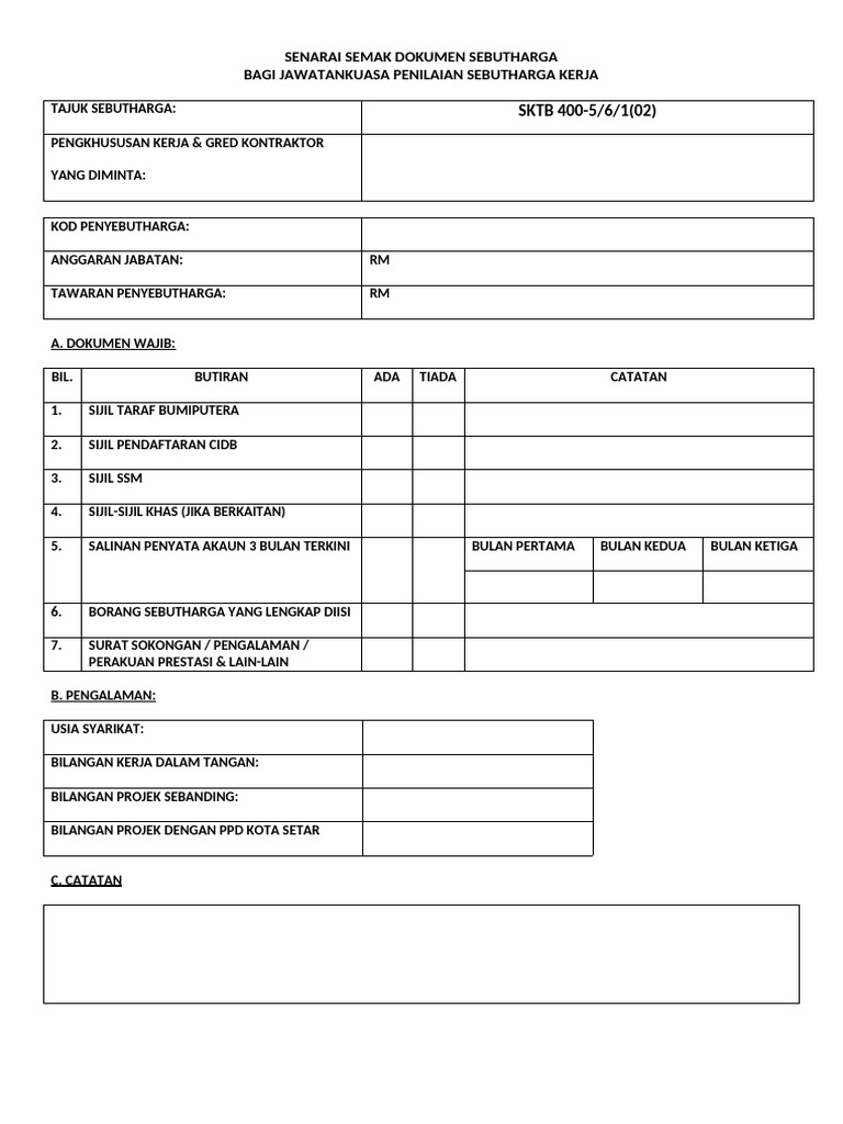 Senarai Semak Dokumen Sebutharga | PDF