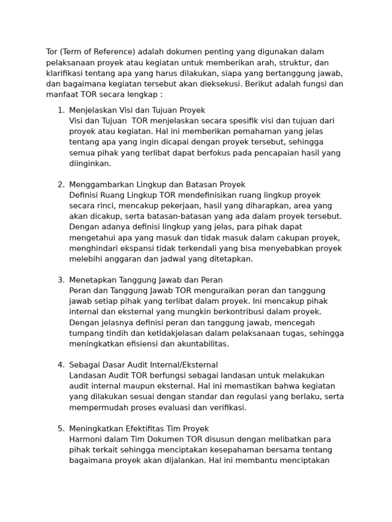 Fungsi Manfaat TOR | PDF | Bisnis | Seni