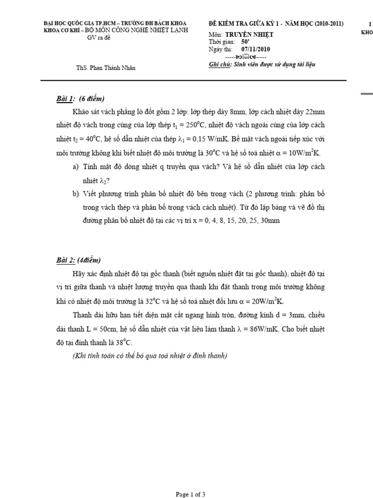 Dap An Truyen Nhiet Ktra HK101 | PDF