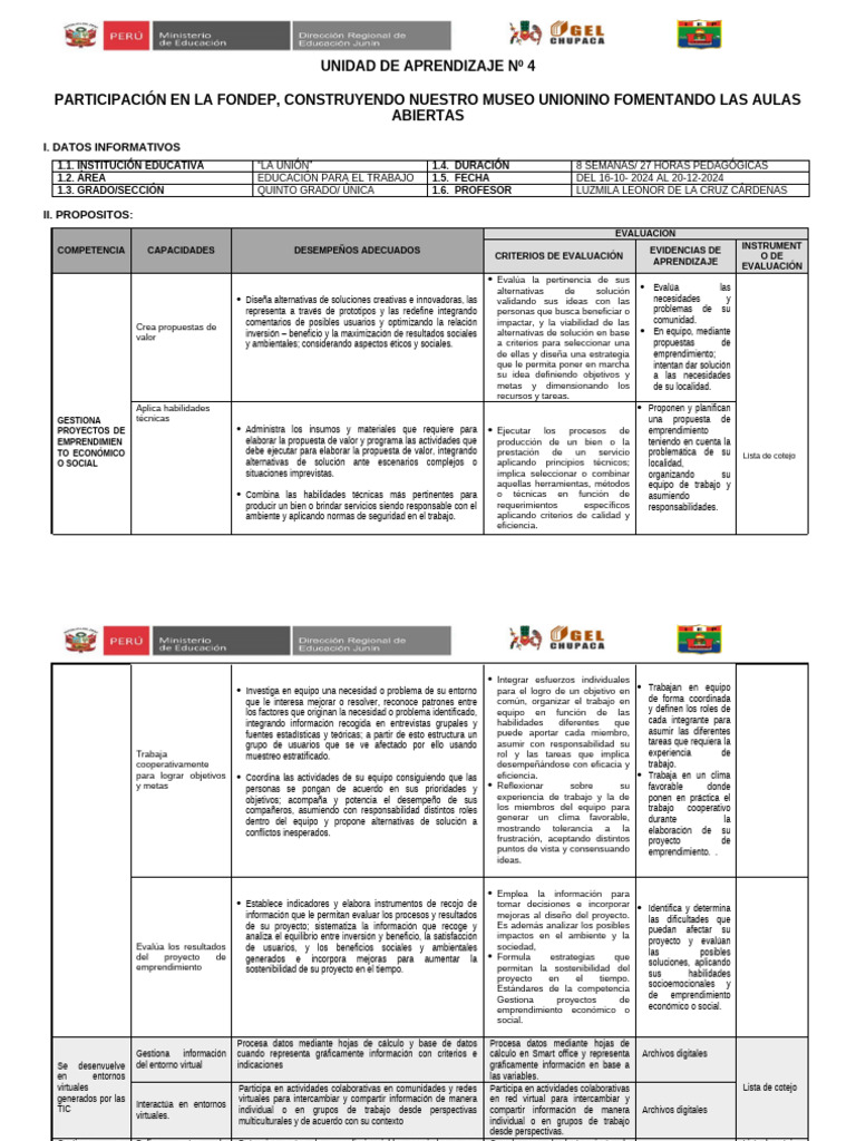 5to Grado Iii Unidad Ept | PDF | Evaluación | Aprendizaje