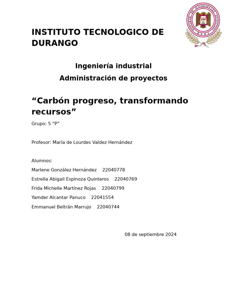 Proyecto U1 de Administracion de Proyectos | PDF | Logística | Business