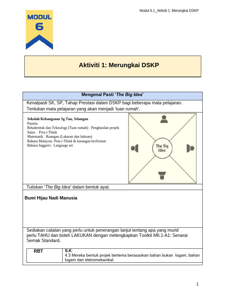 Toolkit 6.1 - Aktiviti 1 Merungkai DSKP - SK SG TAU | PDF