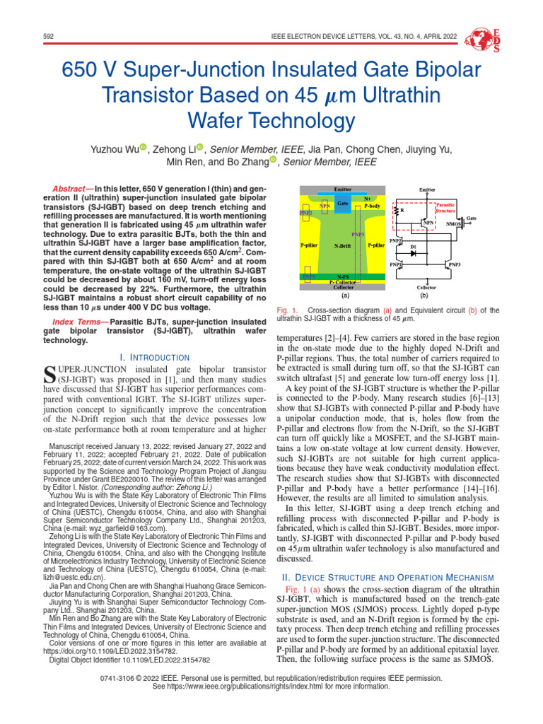650 V Super-Junction Insulated Gate Bipolar Transistor Based On 45 M ...