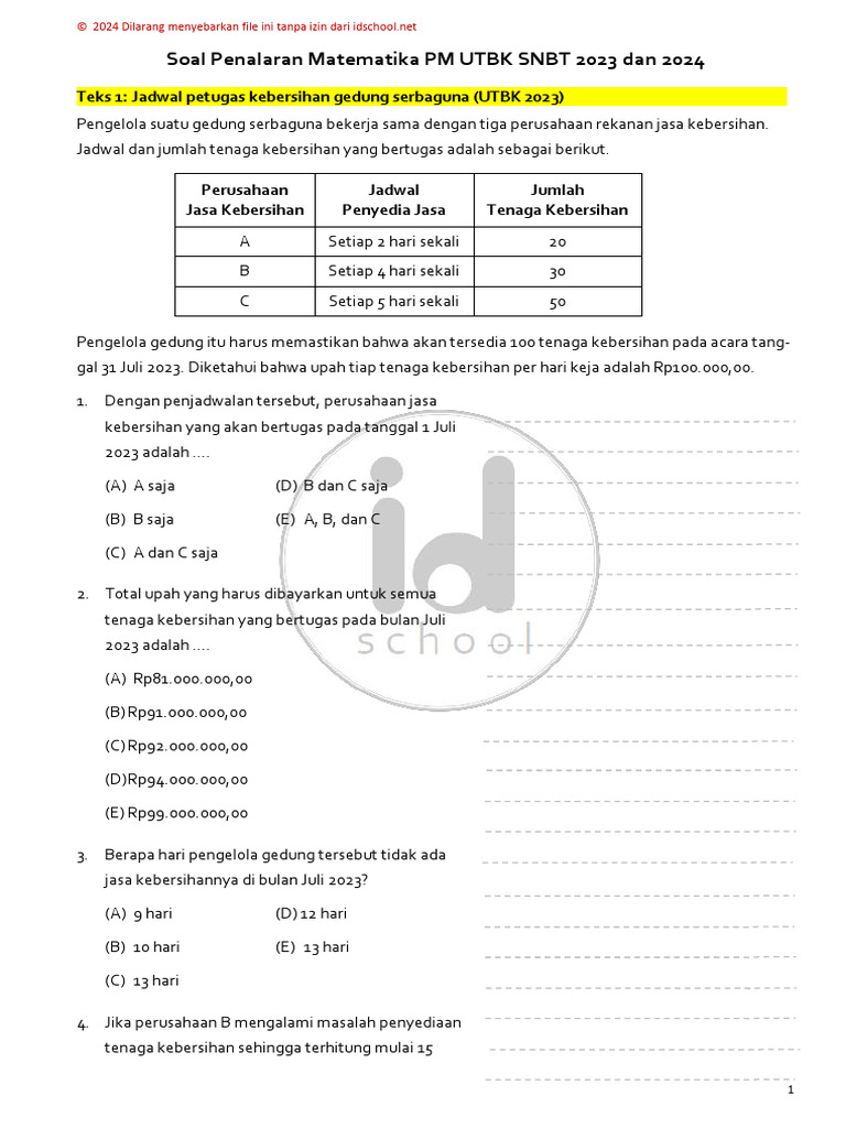 Dowbload File PDF SOAL PM UTBK | PDF | Metode & Bahan Ajar | Sains & Matematika