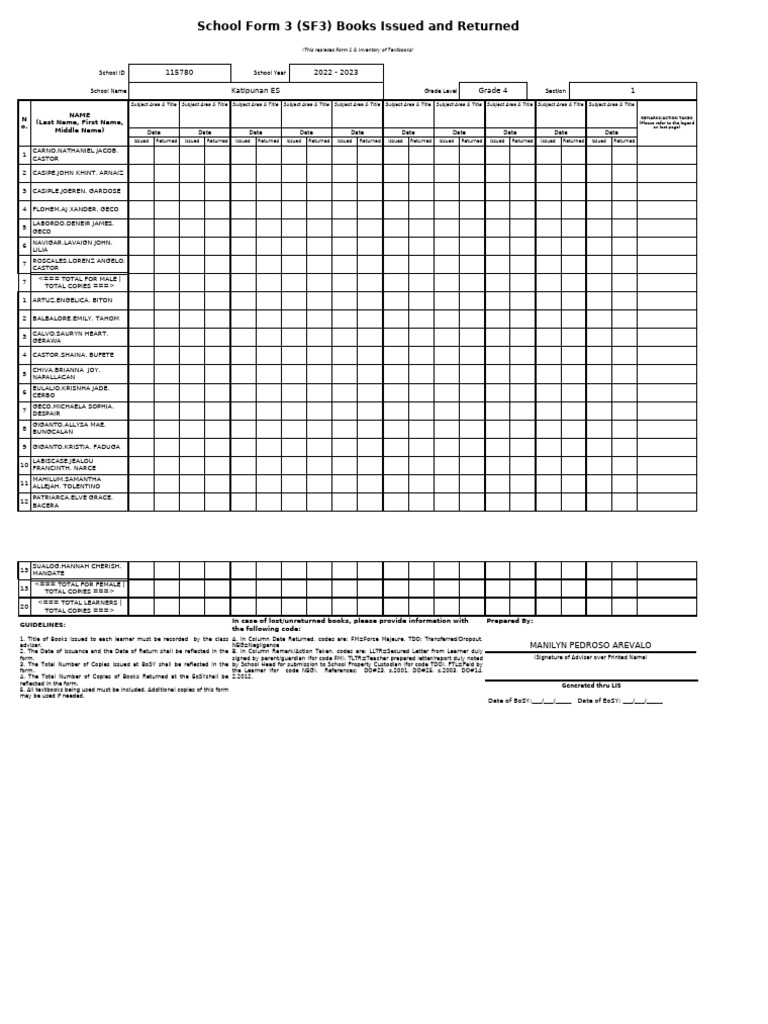SF3 - 2022 - Grade 4 - 1 | PDF