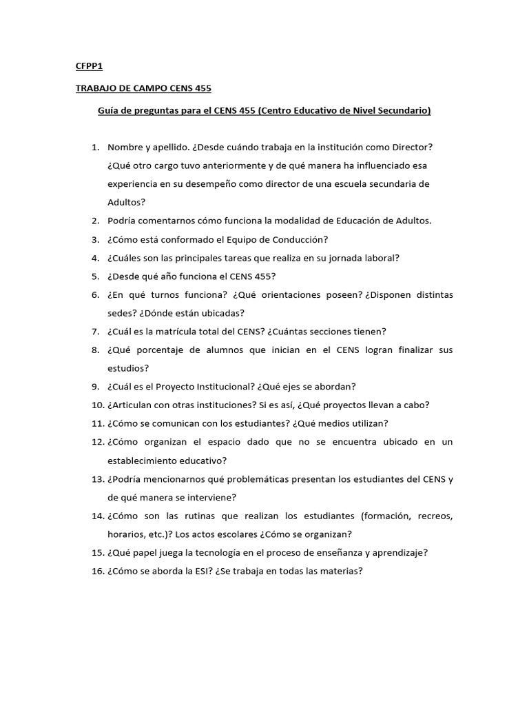 Guía de Entrevista para CENS 455 | PDF