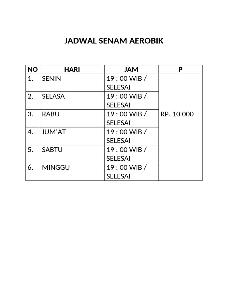 Jadwal Senam Aerobik | PDF