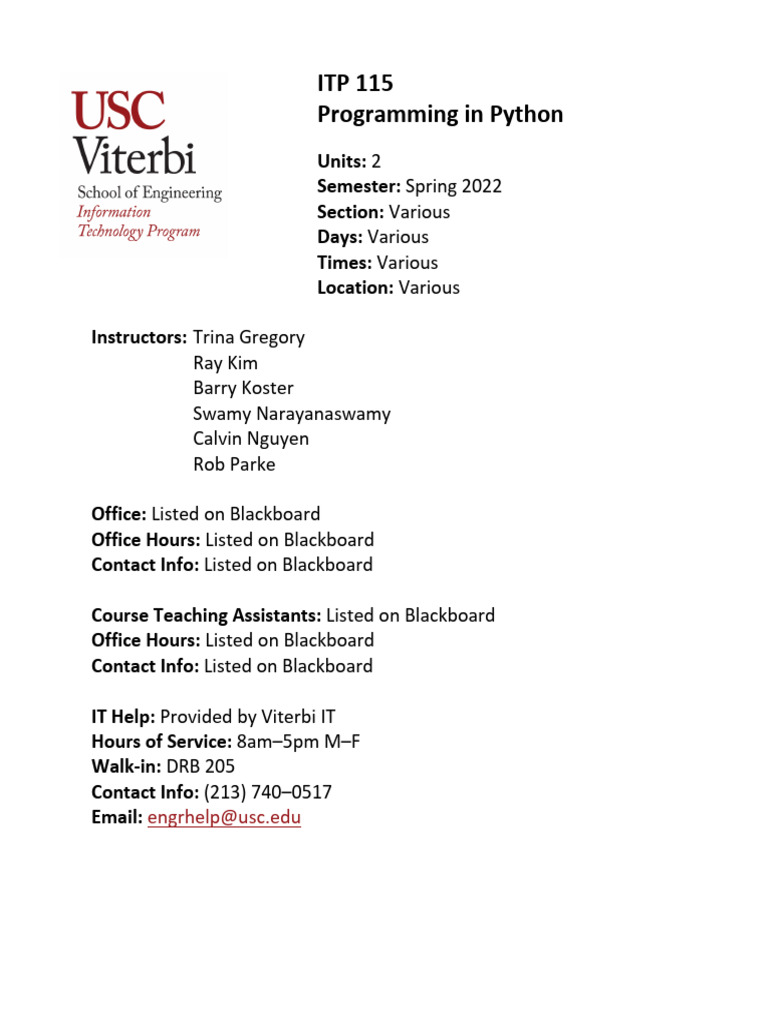 ITP115 Syllabus 20221 | PDF | Computer Programming | Integrated Development Environment