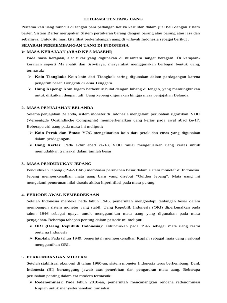 Literasi Tentang Uang | PDF