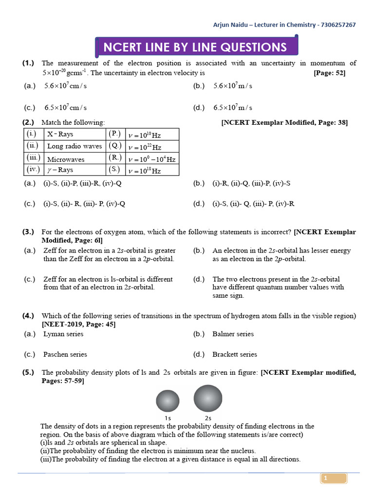 2.STRUCTURE OF ATOM (NCERT LINES) | PDF | Atomic Orbital | Electron