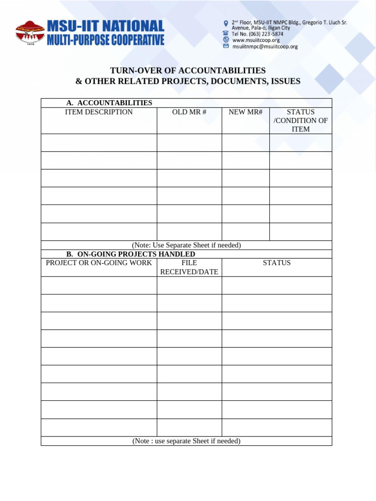 Turn-Over Report Form | PDF