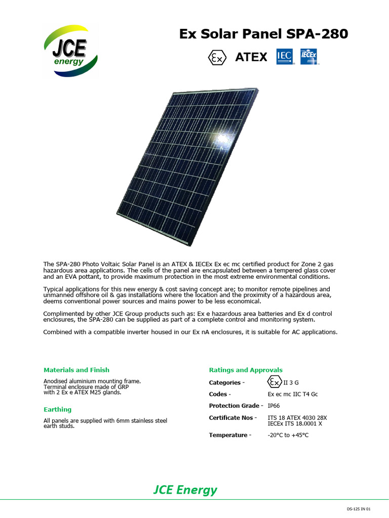 DS-125 - SPA 280 Solar Panel | PDF | Solar Panel | Photovoltaics