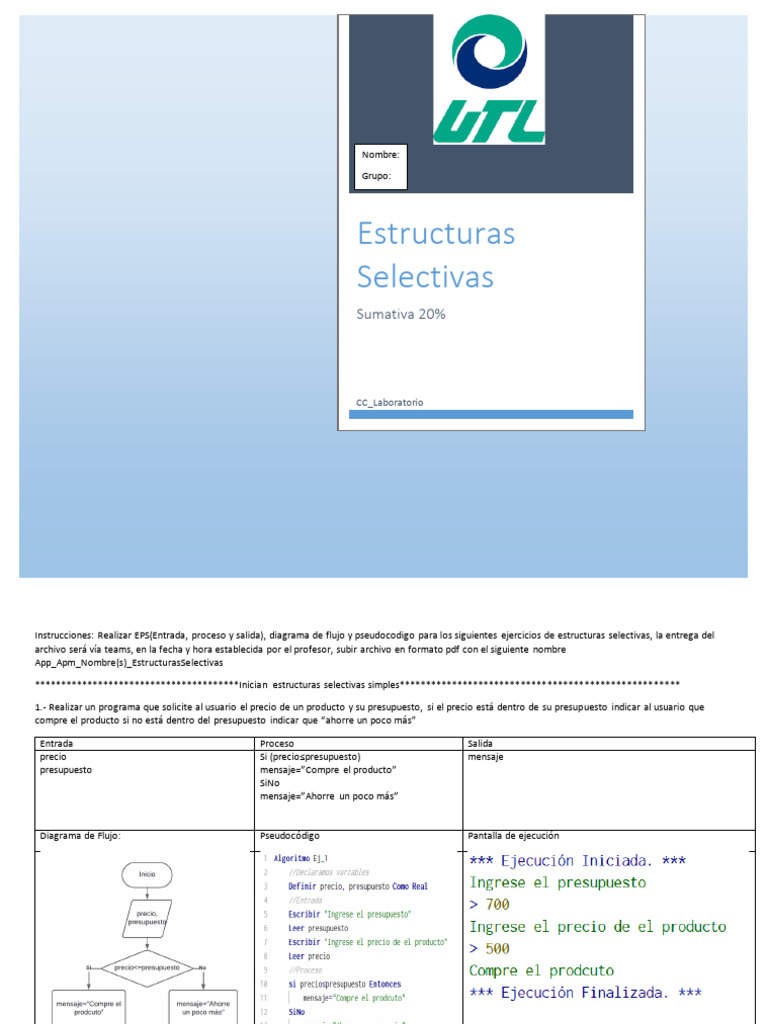 Ejercicios de Estructuras Selectivas | PDF | Presupuesto | Informática
