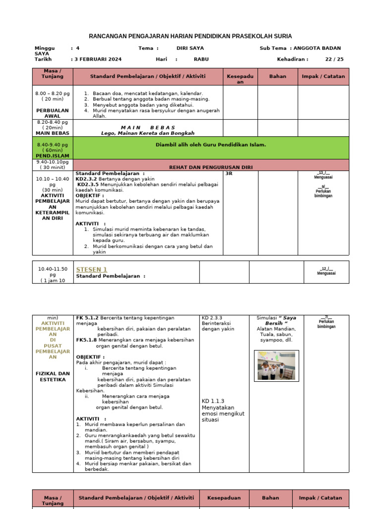 RPH Minggu 4 Rabu 2024 | PDF | Karier & Perkembangan | Pengembangan Diri