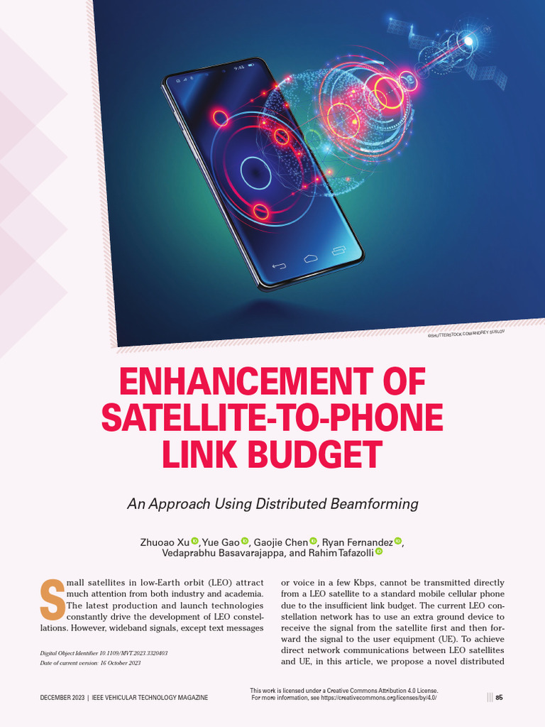 Enhancement of Satellite-To-Phone Link Budget An Approach Using Distributed Beamforming | PDF ...