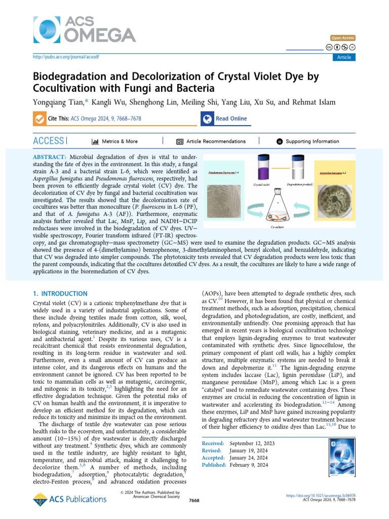 Tian Et. Al. (2024) - Biodegradation and Decolorization of Crystal ...