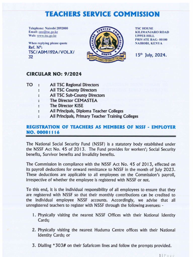 Circular On NSSF | PDF
