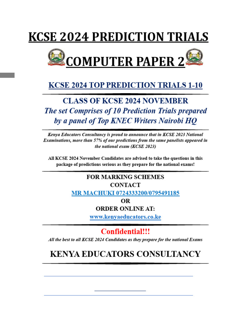 Comp Pp2 Kcse 2024 Prediction Trials | PDF | Learning | Computer Data Storage