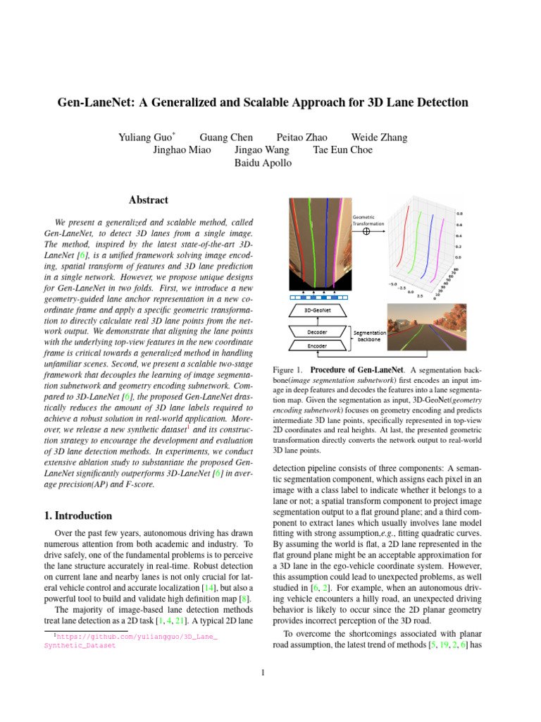 Gen-LaneNet：一种通用且可扩展的 3D 车道检测方法 | PDF | Image Segmentation | Coordinate ...