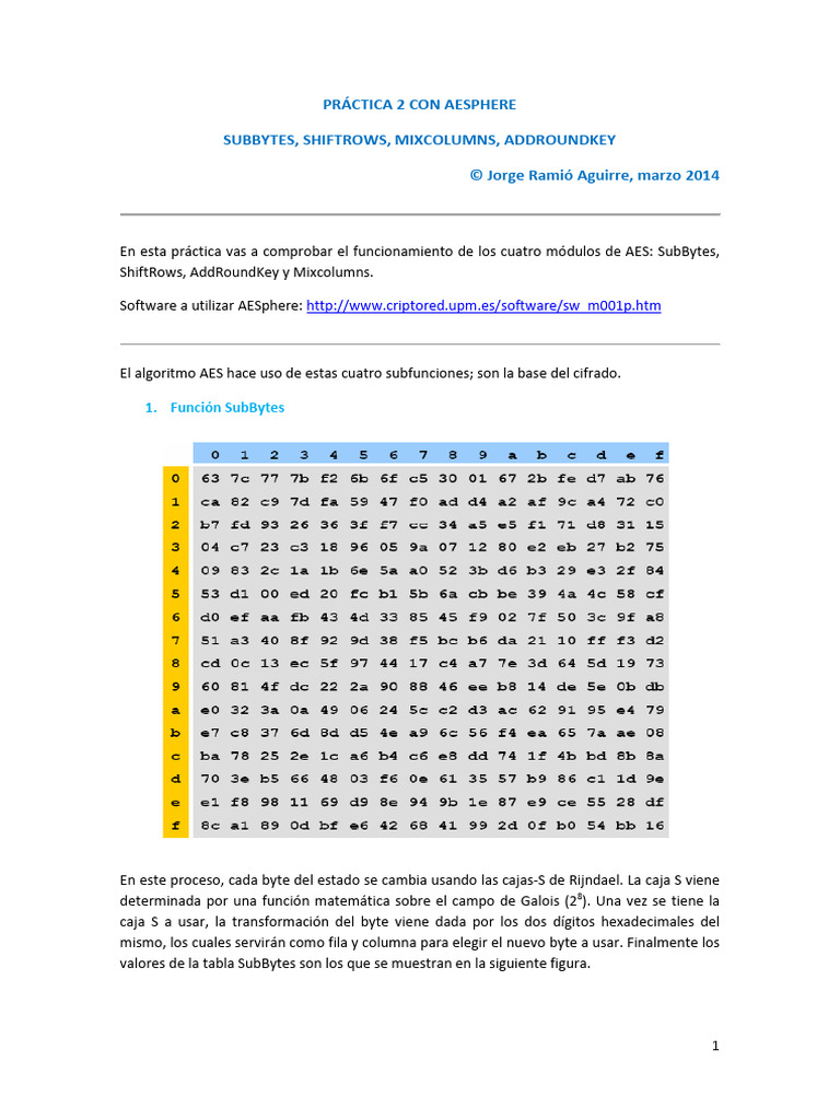 AESphere Practica 2 | PDF | Clave (criptografía) | Matriz (Matemáticas)