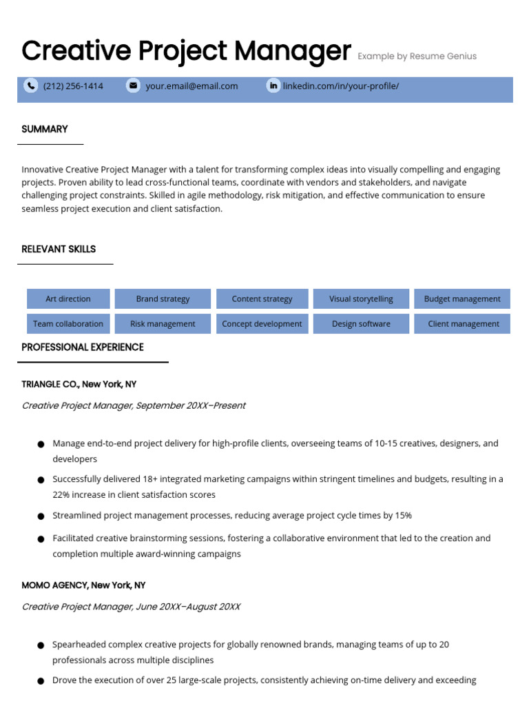 Creative Project Manager Resume Example | PDF | Résumé | Project Management
