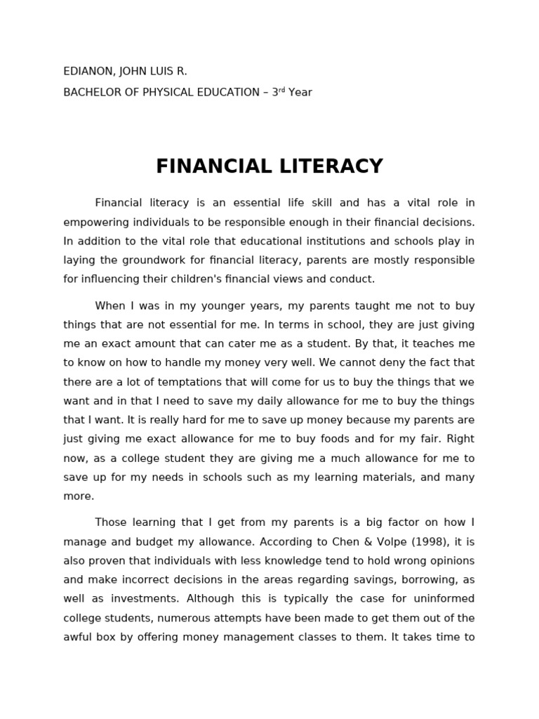 Financial Literacy for Students | PDF | Financial Literacy | Literacy