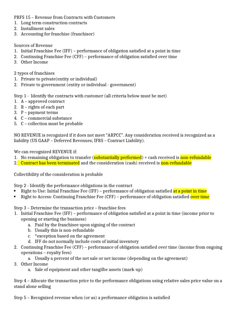 PRFS 15 Revenue From Contracts With Customers | PDF | Franchising | Revenue