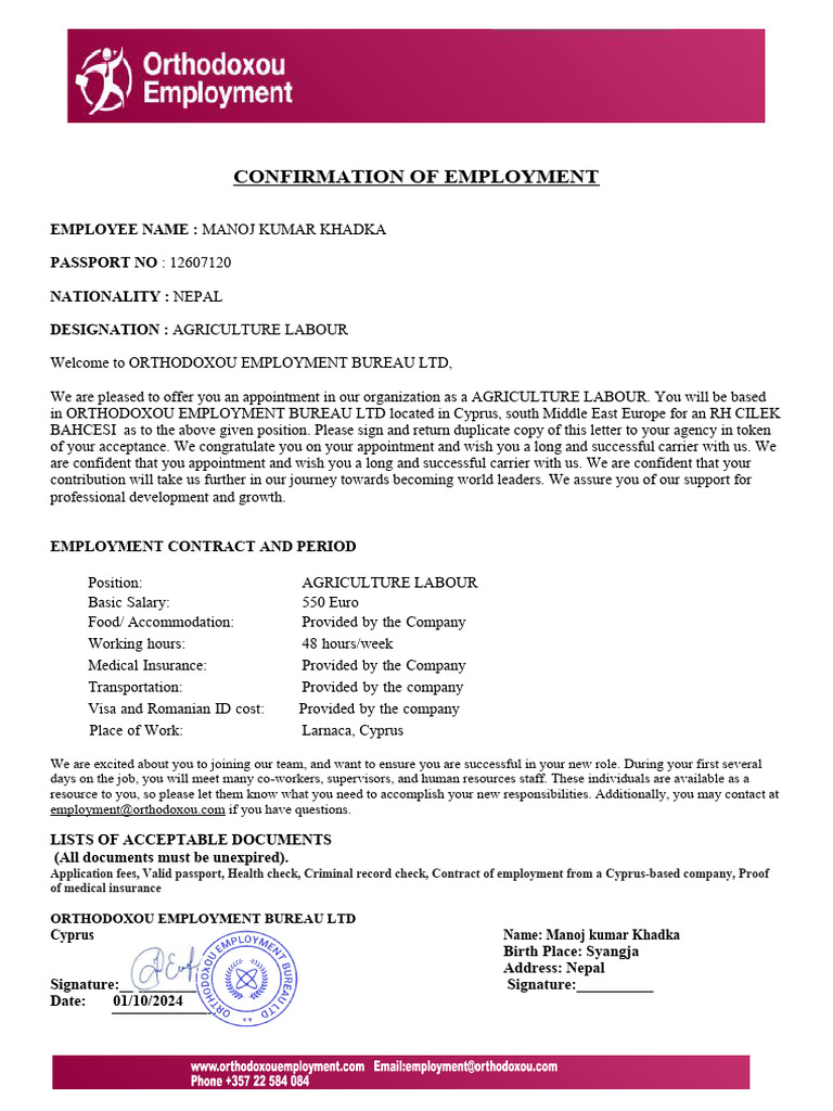 Employment of Manoj Kumar Khadka | PDF | Employment