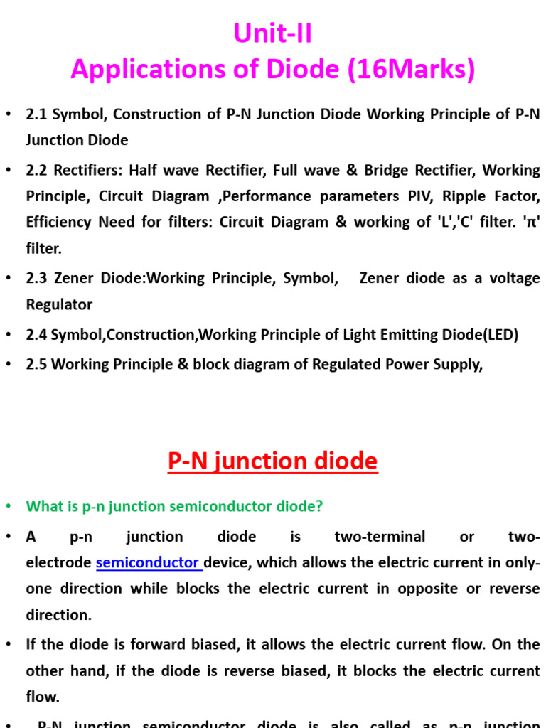 Unit-II-Applications of Diode | PDF | P–N Junction | Diode