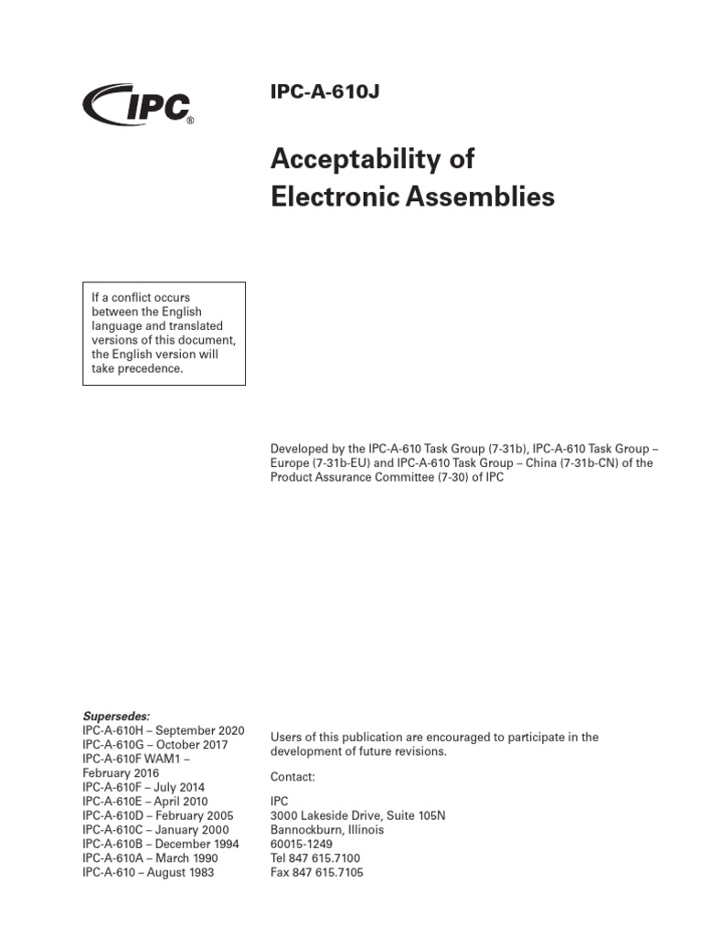 Acceptability of Electronic Assemblies: IPC-A-610J | PDF | Manufactured ...