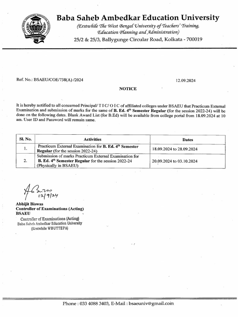 B Ed 4th Semester Practicum External Examination Instructions | PDF