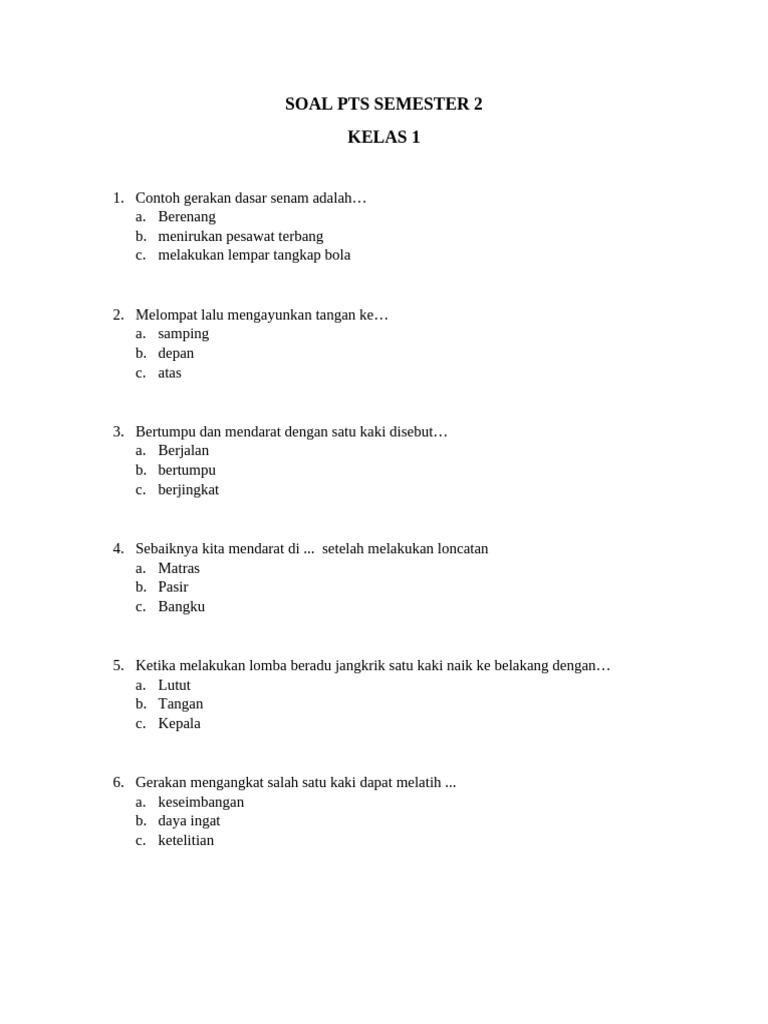 Soal Pts Semester 2 Kelas 1 | PDF