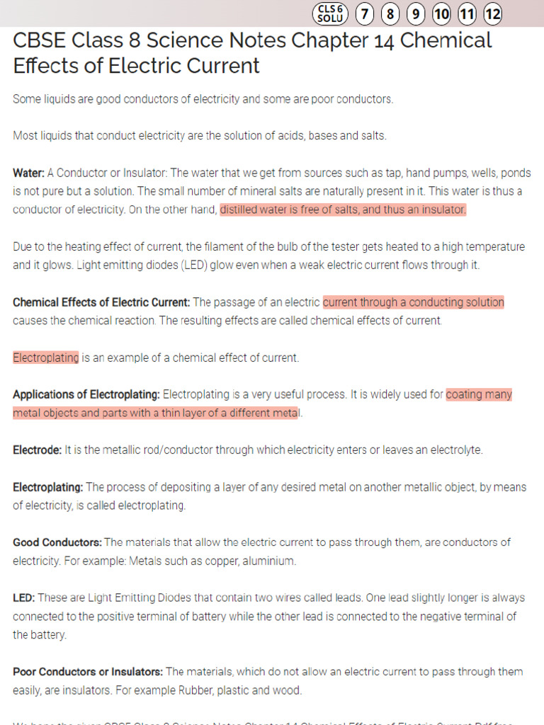 Chemical Effects of Electric Current Class 8 Notes Science Chapter 14 ...