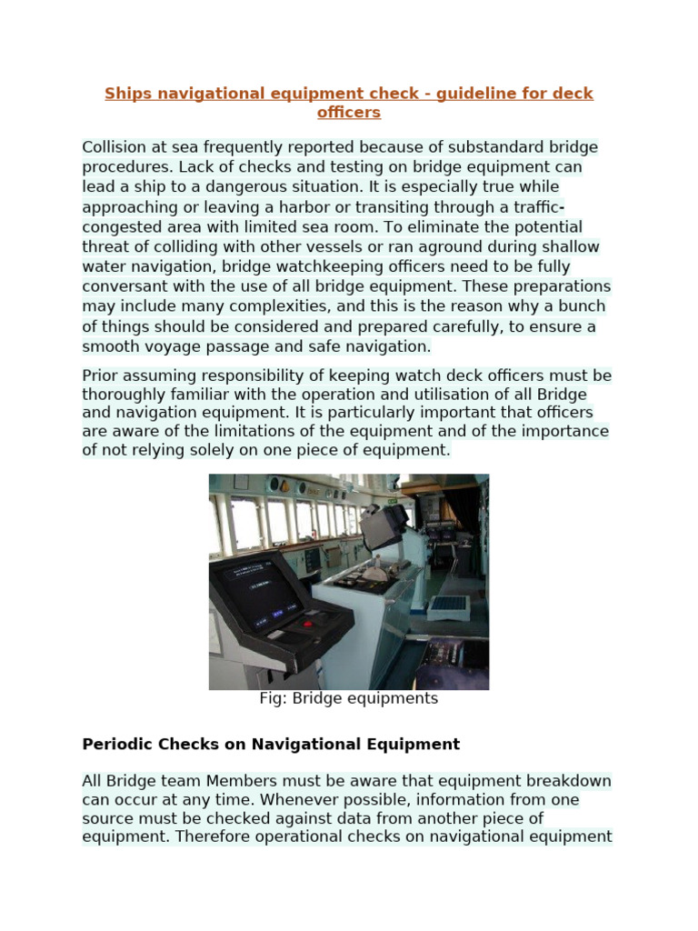 Bridge Equipment Notes | PDF | Navigation | Compass