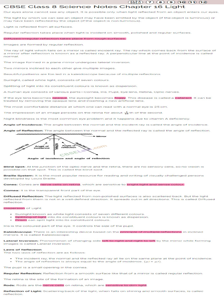 Light Class 8 Notes Science Chapter 16 Learn CBSE | PDF